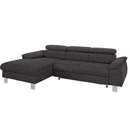 Ecksofa COTTA "Komaris L-Form, B: 244 cm", mud, B:244cm H:72cm T:166cm, Microfaser PRIMABELLE (100% Polyester);Kunstleder SOFTLUX(100%Polyurethan);Feinstruktur (100% Polyester);Kunstleder SOFTLUX/Struktur (100%Polyurethan, 90%Polyester, 10% Polyacryl), Sofas, Ecksofa, mit Kopfteilverstellung, optional Bettfunktion, Bettkasten & Licht