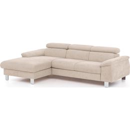 Ecksofa COTTA "Komaris L-Form, B: 244 cm", beige, B:244cm H:72cm T:166cm, Microfaser PRIMABELLE (100% Polyester);Kunstleder SOFTLUX(100%Polyurethan);Feinstruktur (100% Polyester);Kunstleder SOFTLUX/Struktur (100%Polyurethan, 90%Polyester, 10% Polyacryl), Sofas, Ecksofa, mit Kopfteilverstellung, optional Bettfunktion, Bettkasten & Licht