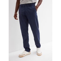 Chinohose bonprix, Herren, Gr. 52, N-Gr, dunkelblau, Web, Obermaterial: 55% Leinen, 45% Baumwolle, unifarben, washed, regular fit lang, Hosen Chinohose, aus Leinen und Baumwolle, Regular Fit, im Chino-Stil
