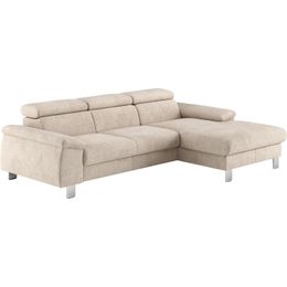 Ecksofa COTTA "Komaris L-Form, B: 244 cm", platinum, B:244cm H:72cm T:166cm, 100% Polyester, Sofas, Ecksofa, mit Kopfteilverstellung, optional Bettfunktion, Bettkasten & Licht