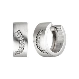 Paar Creolen Jobo "Ohrringe matt 14 mm", silber 925, wei&szlig;, Ohrringe, Damen, 14,7mm, Silber 925 (Sterlingsilber), 925 Silber rhodiniert mit 12 Zirkonia