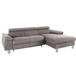 Ecksofa COTTA "Komaris L-Form, B: 244 cm", grau, B:244cm H:72cm T:166cm, Microfaser PRIMABELLE (100% Polyester);Kunstleder SOFTLUX(100%Polyurethan);Feinstruktur (100% Polyester);Kunstleder SOFTLUX/Struktur (100%Polyurethan, 90%Polyester, 10% Polyacryl), Sofas, Ecksofa, mit Kopfteilverstellung, optional Bettfunktion, Bettkasten & Licht