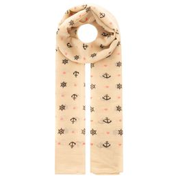 Schal Zwillingsherz "Anker", Damen, beige, Web, Obermaterial: 100% Polyester, Modet&uuml;cher Schal, Ankermotiv, leichter Stoff, maritimer Look