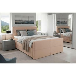 Boxspringbett Home Affaire "Lucas, Doppelbett, Polsterbett, Federkernbett, Komforbett, 160,180 cm", beige, B:166cm L:226cm, 100% PES, Komplettbetten, Boxspringbett, inkl. Topper, zwei Bettk&auml;sten, Taschen-Federkernmatratze, H&auml;rtegrad 3