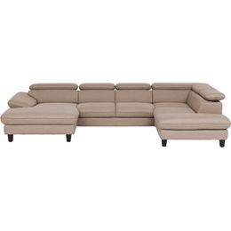 Wohnlandschaft Home Affaire "Pilot U-Form", sand, B:331cm T:108cm, Sofas, Wohnlandschaft, mit Kopfteilverstellung, wahlweise mit Bettfunktion & Bettkasten