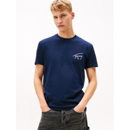 T-Shirt Tommy Jeans "TJM SIGN BACKPRINT", Damen, Gr. L, schwarz night navy, Single Jersey, Obermaterial: 100% Baumwolle, regular fit normal, Rundhals, Shirts T-Shirt, mit R&uuml;ckenprint, regular fit, Rundhals