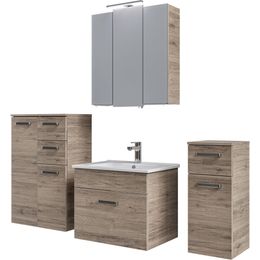 Badm&ouml;bel-Set SAPHIR "5-teilig, mit Spiegelschrank", sanremo eiche terra quer nachbildung, B:158cm H:200cm T:45cm, Kastenm&ouml;bel-Sets, Badm&ouml;bel-Set