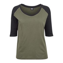 Kurzarmshirt Urban Classics "Urban Classics Damen Ladies 3/4 Contrast Raglan Tee", Damen, Gr. 5XL, olive, schwarz, 100% Baumwolle, mehrfarbig, normal, Balconnet, Shirts