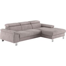 Ecksofa COTTA "Komaris L-Form, B: 244 cm", stone, B:244cm H:72cm T:166cm, 100% Polyester, Sofas, Ecksofa, mit Kopfteilverstellung, optional Bettfunktion, Bettkasten & Licht