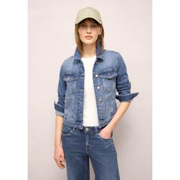 Jeansjacke STREET ONE STUDIO, Damen, Gr. 36, medium blau wash, Jeans, 98% Baumwolle, 2% Elasthan, unifarben, normal normal, V-Ausschnitt, abgesteppt, Jacken Jeansjacke, im Denim-Style