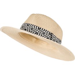 Sonnenhut styleBREAKER "Panama Strohhut Hutband Azteken Muster", Damen, beige, Obermaterial: 100% Papierstroh PAS., Modisch, H&uuml;te