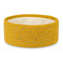Stirnband styleBREAKER "Feinstrick Stirnband mit Strass", Damen, gelb (curry), Obermaterial: 100% Viskose CV., Modisch, M&uuml;tzen Stirnband