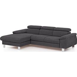 Ecksofa COTTA "Komaris L-Form, B: 244 cm", grau, B:244cm H:72cm T:166cm, Microfaser PRIMABELLE (100% Polyester);Kunstleder SOFTLUX(100%Polyurethan);Feinstruktur (100% Polyester);Kunstleder SOFTLUX/Struktur (100%Polyurethan, 90%Polyester, 10% Polyacryl), Sofas, Ecksofa, mit Kopfteilverstellung, optional Bettfunktion, Bettkasten & Licht
