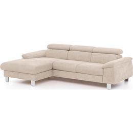 Ecksofa COTTA "Komaris L-Form, B: 244 cm", beige, B:244cm H:72cm T:166cm, Microfaser PRIMABELLE (100% Polyester);Kunstleder SOFTLUX(100%Polyurethan);Feinstruktur (100% Polyester);Kunstleder SOFTLUX/Struktur (100%Polyurethan, 90%Polyester, 10% Polyacryl), Sofas, Ecksofa, mit Kopfteilverstellung, optional Bettfunktion, Bettkasten & Licht