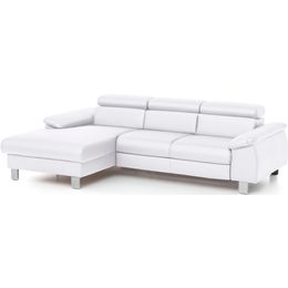 Ecksofa COTTA "Komaris L-Form, B: 244 cm", wei&szlig;, B:244cm H:72cm T:166cm, Microfaser PRIMABELLE (100% Polyester);Kunstleder SOFTLUX(100%Polyurethan);Feinstruktur (100% Polyester);Kunstleder SOFTLUX/Struktur (100%Polyurethan, 90%Polyester, 10% Polyacryl), Sofas, Ecksofa, mit Kopfteilverstellung, optional Bettfunktion, Bettkasten & Licht