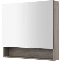 Spiegelschrank Welltime "Florenz", grau, B:77cm H:75cm T:16,2cm, MDF, Schr&auml;nke, Spiegelschrank, 2 T&uuml;ren