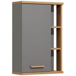 H&auml;ngeschrank SAPHIR "mit einem seitlichen Ablagefach", quarzgrau glanz, riviera eiche quer nachbildung, B:50,5cm H:74,5cm T:20,5cm, Holzwerkstoff, Schr&auml;nke, H&auml;ngeschrank