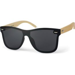 Sonnenbrille styleBREAKER "Monoglas Nerd Sonnenbrille Bambus B&uuml;gel", Damen, braun (gestell hellbraun, glas grau get&ouml;nt), Modisch, Sonnenbrillen Sonnenbrille