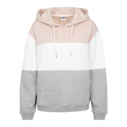 Rundhalspullover Urban Classics "Urban Classics Damen Ladies Oversize 3-Tone Hoody", Damen, Gr. XS, lightrose, wei&szlig;, grau, 63% Baumwolle, 37% Polyester, gestreift, oversize, ohne Ausschnitt, Pullover Rundhalspullover