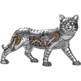 Skulptur Gilde "Figur Katze Steampunk Katze", silberfarben, B:35cm H:23cm T:11cm, Kunstharz, Dekofiguren