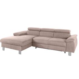 Ecksofa COTTA "Komaris L-Form, B: 244 cm", mud, B:244cm H:72cm T:166cm, Microfaser PRIMABELLE (100% Polyester);Kunstleder SOFTLUX(100%Polyurethan);Feinstruktur (100% Polyester);Kunstleder SOFTLUX/Struktur (100%Polyurethan, 90%Polyester, 10% Polyacryl), Sofas, Ecksofa, mit Kopfteilverstellung, optional Bettfunktion, Bettkasten & Licht