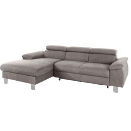 Ecksofa COTTA "Komaris L-Form, B: 244 cm", grau, B:244cm H:72cm T:166cm, Microfaser PRIMABELLE (100% Polyester);Kunstleder SOFTLUX(100%Polyurethan);Feinstruktur (100% Polyester);Kunstleder SOFTLUX/Struktur (100%Polyurethan, 90%Polyester, 10% Polyacryl), Sofas, Ecksofa, mit Kopfteilverstellung, optional Bettfunktion, Bettkasten & Licht