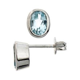 Paar Ohrstecker Jobo "Kleine ovale Farbstein-Ohrringe 7,3 mm", hellblau, hellblau, Ohrringe, Damen, Silber 925 (Sterlingsilber), 925 Silber mit Blautopas