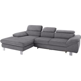 Ecksofa COTTA "Driver L-Form", grau (stone), B:268cm H:73cm T:169cm, Struktur (100% Polyester);Chenille (90% Polyester, 10% Polyamid), Sofas, Ecksofa, mit Kopfteilverstellung, wahlweise mit Bettfunktion & Bettkasten, Topseller
