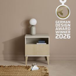 Nachtkommode Paidi "JONTE in Beige, Schublade mit Soft-Close", cashmere, beige, stripy light oak, B:48cm H:55cm T:40cm, MDF, Spanplatte, Sideboards, moderner & stabiler Nachttisch mit Massivholz-F&uuml;&szlig;en
