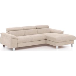 Ecksofa COTTA "Komaris L-Form, B: 244 cm", beige, B:244cm H:72cm T:166cm, Microfaser PRIMABELLE (100% Polyester);Kunstleder SOFTLUX(100%Polyurethan);Feinstruktur (100% Polyester);Kunstleder SOFTLUX/Struktur (100%Polyurethan, 90%Polyester, 10% Polyacryl), Sofas, Ecksofa, mit Kopfteilverstellung, optional Bettfunktion, Bettkasten & Licht