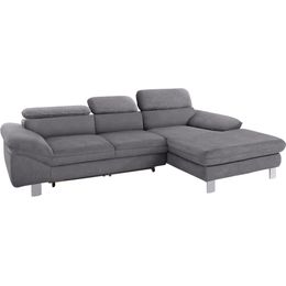 Ecksofa COTTA "Driver L-Form", grau (stone), B:268cm H:73cm T:169cm, Struktur (100% Polyester);Chenille (90% Polyester, 10% Polyamid), Sofas, Ecksofa, mit Kopfteilverstellung, wahlweise mit Bettfunktion & Bettkasten