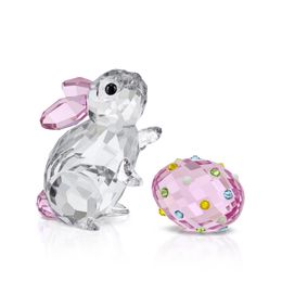Tierfigur Swarovski "Kristallfigur Sammelfigur IDYLLIA EASTER EGG AND RABBIT", kristallwei&szlig;, rosa, blau, gelb, gr&uuml;n, schwarz, Dekofiguren, B/H/T: 4,2cm, Swarovski Kristall, Swarovski Kristall mit schwarzem Emaille, H:4,2cm