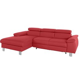 Ecksofa COTTA "Komaris L-Form, B: 244 cm", rot, B:244cm H:72cm T:166cm, Microfaser PRIMABELLE (100% Polyester);Kunstleder SOFTLUX(100%Polyurethan);Feinstruktur (100% Polyester);Kunstleder SOFTLUX/Struktur (100%Polyurethan, 90%Polyester, 10% Polyacryl), Sofas, Ecksofa, mit Kopfteilverstellung, optional Bettfunktion, Bettkasten & Licht