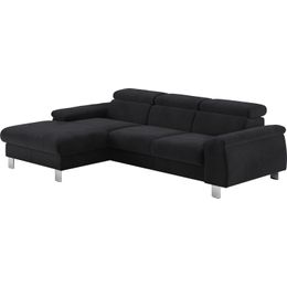 Ecksofa COTTA "Komaris L-Form, B: 244 cm", charcoal, B:244cm H:72cm T:166cm, 88% POLYESTER (PES) 12% POLYAMID (PA), Sofas, Ecksofa, mit Kopfteilverstellung, optional Bettfunktion, Bettkasten & Licht