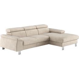 Ecksofa COTTA "Komaris L-Form, B: 244 cm", beige, B:244cm H:72cm T:166cm, 94% POLYESTER (PES) 6%POLYAMID (PA), Sofas, Ecksofa, mit Kopfteilverstellung, optional Bettfunktion, Bettkasten & Licht