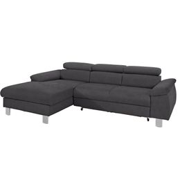 Ecksofa COTTA "Komaris L-Form, B: 244 cm", grau, B:244cm H:72cm T:166cm, Microfaser PRIMABELLE (100% Polyester);Kunstleder SOFTLUX(100%Polyurethan);Feinstruktur (100% Polyester);Kunstleder SOFTLUX/Struktur (100%Polyurethan, 90%Polyester, 10% Polyacryl), Sofas, Ecksofa, mit Kopfteilverstellung, optional Bettfunktion, Bettkasten & Licht