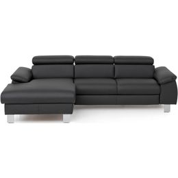 Ecksofa COTTA "Komaris L-Form, B: 244 cm", schwarz, B:244cm H:72cm T:166cm, Microfaser PRIMABELLE (100% Polyester);Kunstleder SOFTLUX(100%Polyurethan);Feinstruktur (100% Polyester);Kunstleder SOFTLUX/Struktur (100%Polyurethan, 90%Polyester, 10% Polyacryl), Sofas, Ecksofa, mit Kopfteilverstellung, optional Bettfunktion, Bettkasten & Licht