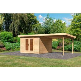 Gartenhaus Karibu "Rabensee 1", beige (naturbelassen), Holzwerkstoff, Gartenh&auml;user, Gartenhaus, mit Anbaudach 3,30 m, naturbelassen