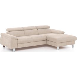 Ecksofa COTTA "Komaris L-Form, B: 244 cm", beige, B:244cm H:72cm T:166cm, Microfaser PRIMABELLE (100% Polyester);Kunstleder SOFTLUX(100%Polyurethan);Feinstruktur (100% Polyester);Kunstleder SOFTLUX/Struktur (100%Polyurethan, 90%Polyester, 10% Polyacryl), Sofas, Ecksofa, mit Kopfteilverstellung, optional Bettfunktion, Bettkasten & Licht