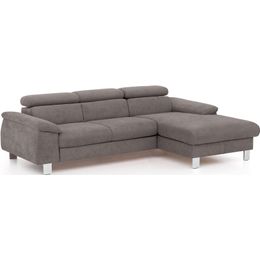 Ecksofa COTTA "Komaris L-Form, B: 244 cm", grau, B:244cm H:72cm T:166cm, Microfaser PRIMABELLE (100% Polyester);Kunstleder SOFTLUX(100%Polyurethan);Feinstruktur (100% Polyester);Kunstleder SOFTLUX/Struktur (100%Polyurethan, 90%Polyester, 10% Polyacryl), Sofas, Ecksofa, mit Kopfteilverstellung, optional Bettfunktion, Bettkasten & Licht