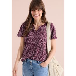 T-Shirt Cecil, Damen, Gr. XL (44), sweet grape rot, Web, 50% Baumwolle, 50% Modal, Paisley, comfort fit normal, Rundhals, B&uuml;ndchen, Shirts T-Shirt, mit Paisley Muster