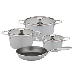 Topf-Set GSW "Stratos", grau, 1,6 l, T&ouml;pfe, Kochtopf-Set aus Stahl-Emaille mit antihaft-versiegelter Pfanne