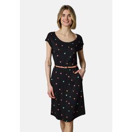 Shirtkleid Ragwear "Lilithe Hearts YOUMODO", Damen, Gr. XL (42), Normalgr&ouml;&szlig;en, schwarz, Material 50% Baumwolle, 50% Modal, tailliert knieumspielend, Rundhals, &Auml;rmel ohne &Auml;rmelschlitz normaler Saum, Kleider Shirtkleid, Sommerkleid mit Herzchen-Print und Flechtg&uuml;rtel