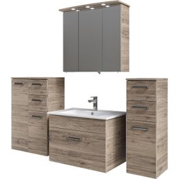 Badm&ouml;bel-Set SAPHIR "5-teilig, mit Spiegelschrank", sanremo eiche terra quer nachbildung, B:165cm H:200cm T:45cm, Kastenm&ouml;bel-Sets, Badm&ouml;bel-Set