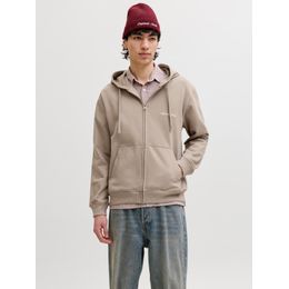 Jack & Jones Kapuzensweatshirt JACK & JONES "JORNORREBRO EMB SWEAT ZIP HOOD NOOS", Herren, Gr. L, vintage khaki, angeraute Sweatware, Obermaterial: 89% Baumwolle, 11% Polyester, bedruckt, relaxed fit normal, Rundhals, Rippb&uuml;ndchen, Sweatshirts, mit Stickerei