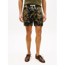Chinoshorts Tommy Hilfiger "DOVER PO LINEN FLORAL AOP", Herren, Gr. 30, N-Gr, schwarz night navy allover, Web, Obermaterial: 100% Leinen, regular fit kniefrei, Hosen Chinoshorts, elastischer Bund, regular fit