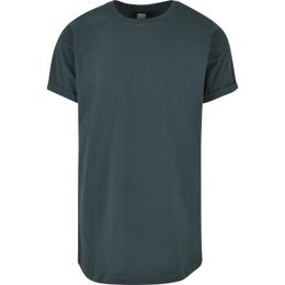 T-Shirt Urban Classics "Urban Classics Herren Long Shaped Turnup Tee", Damen, Gr. M, bottlegr&uuml;n, 100% Baumwolle, unifarben, loose fit, Rundhals, Shirts T-Shirt
