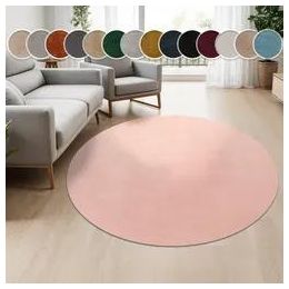 Teppich Paco Home "Cadiz 630", rosa (ros&eacute;), H:14mm &Oslash;:120cm, Polyester, Teppiche, Teppich, Kurzflor, Uni-Farben, besonders weich, waschbar, Wohnzimmer