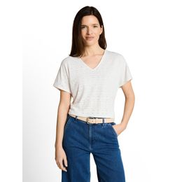 V-Shirt Tom Tailor, Damen, Gr. M, whisper wei&szlig;, Single Jersey, Obermaterial: 95% Polyester, 5% Elasthan, unifarben, normal h&uuml;ftbedeckend, V-Ausschnitt, Shirts, im Loch/H&auml;kel-Design