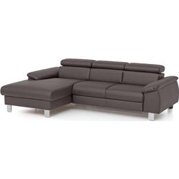 Ecksofa COTTA "Komaris L-Form, B: 244 cm", elefant, B:244cm H:72cm T:166cm, Microfaser PRIMABELLE (100% Polyester);Kunstleder SOFTLUX(100%Polyurethan);Feinstruktur (100% Polyester);Kunstleder SOFTLUX/Struktur (100%Polyurethan, 90%Polyester, 10% Polyacryl), Sofas, Ecksofa, mit Kopfteilverstellung, optional Bettfunktion, Bettkasten & Licht